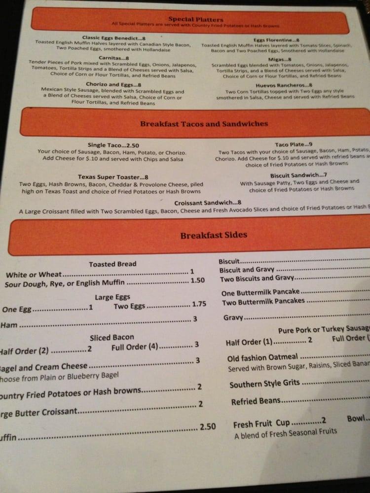 Menu at Sidewalk Cafe, Denton