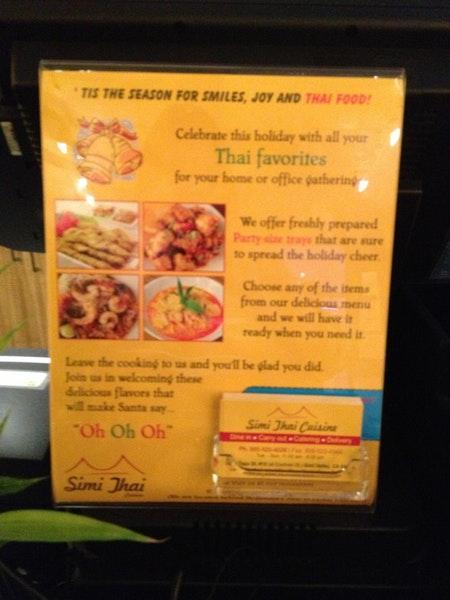Menu at Simi Thai Cuisine restaurant, Simi Valley