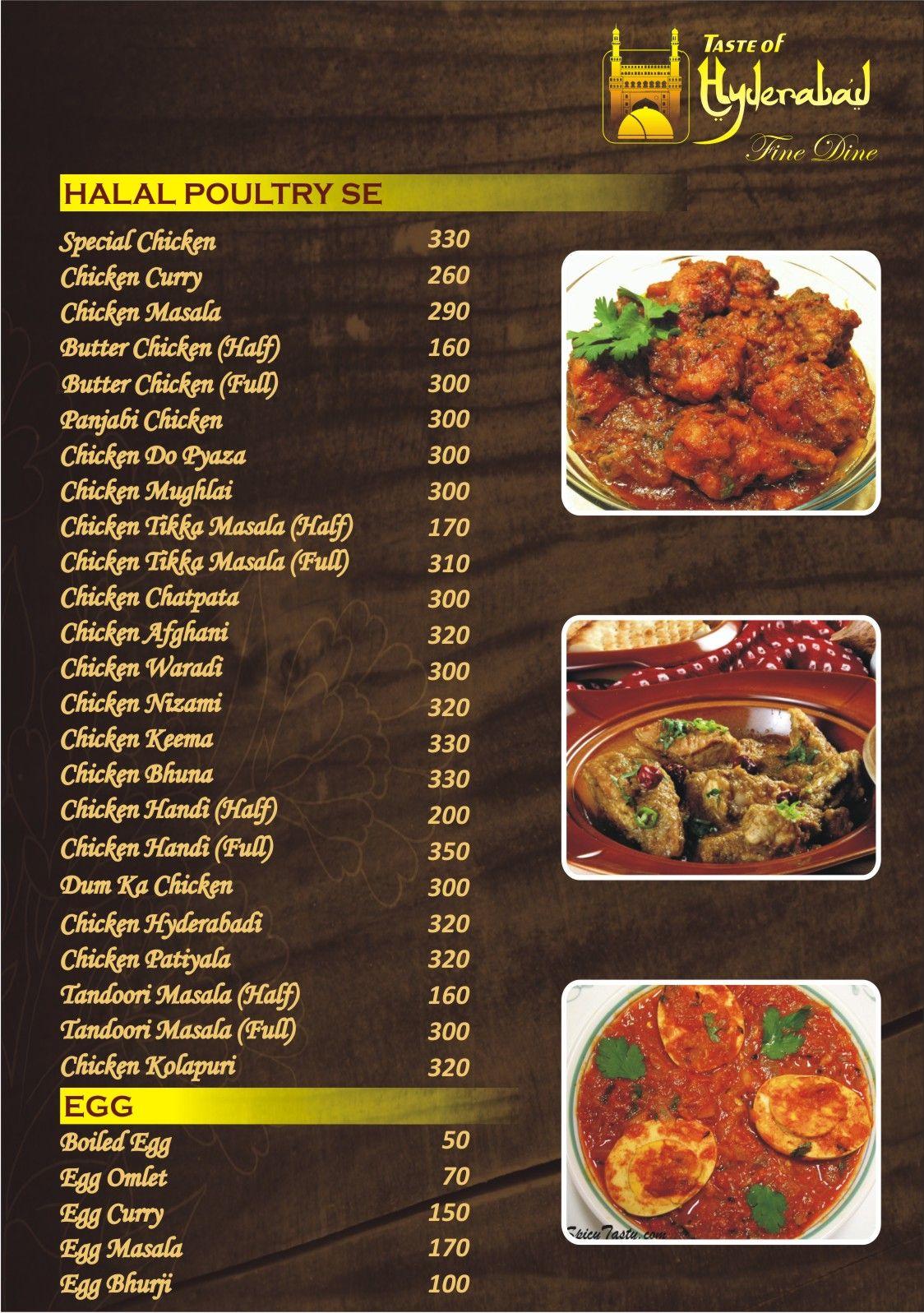 Menu at Taste of Hyderabad (TOH), Pune, 5th Avenue