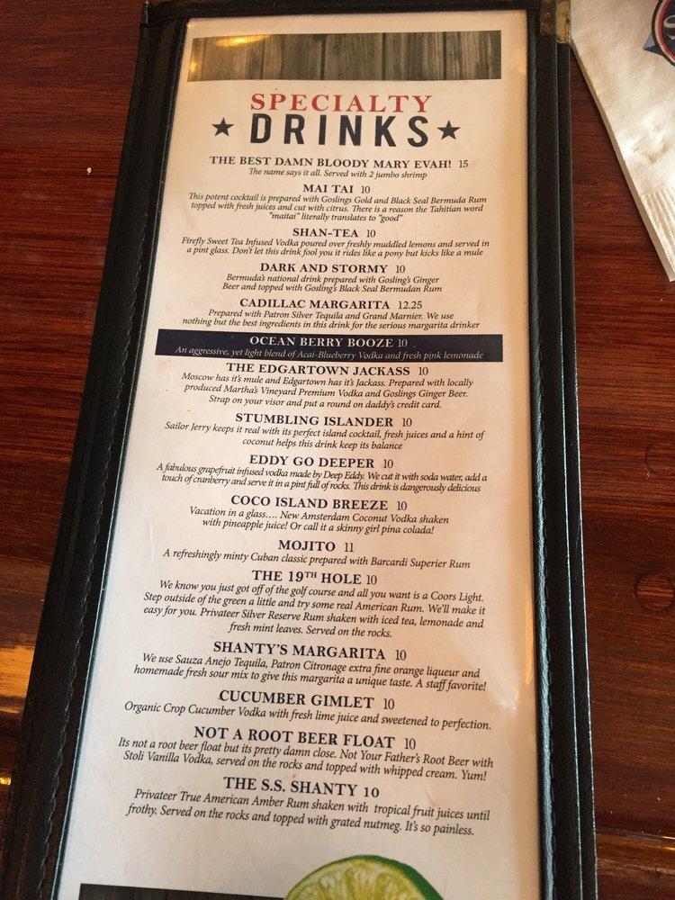 Menu at The Seafood Shanty restaurant, Edgartown