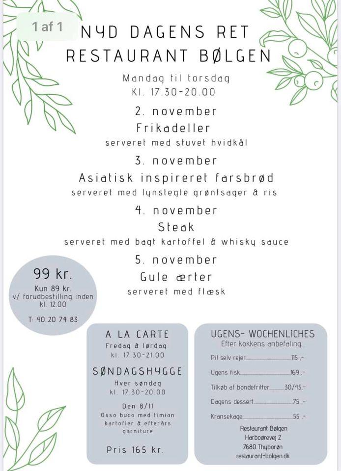 Menu at Thyborøn Hotel restaurant, Thyboron