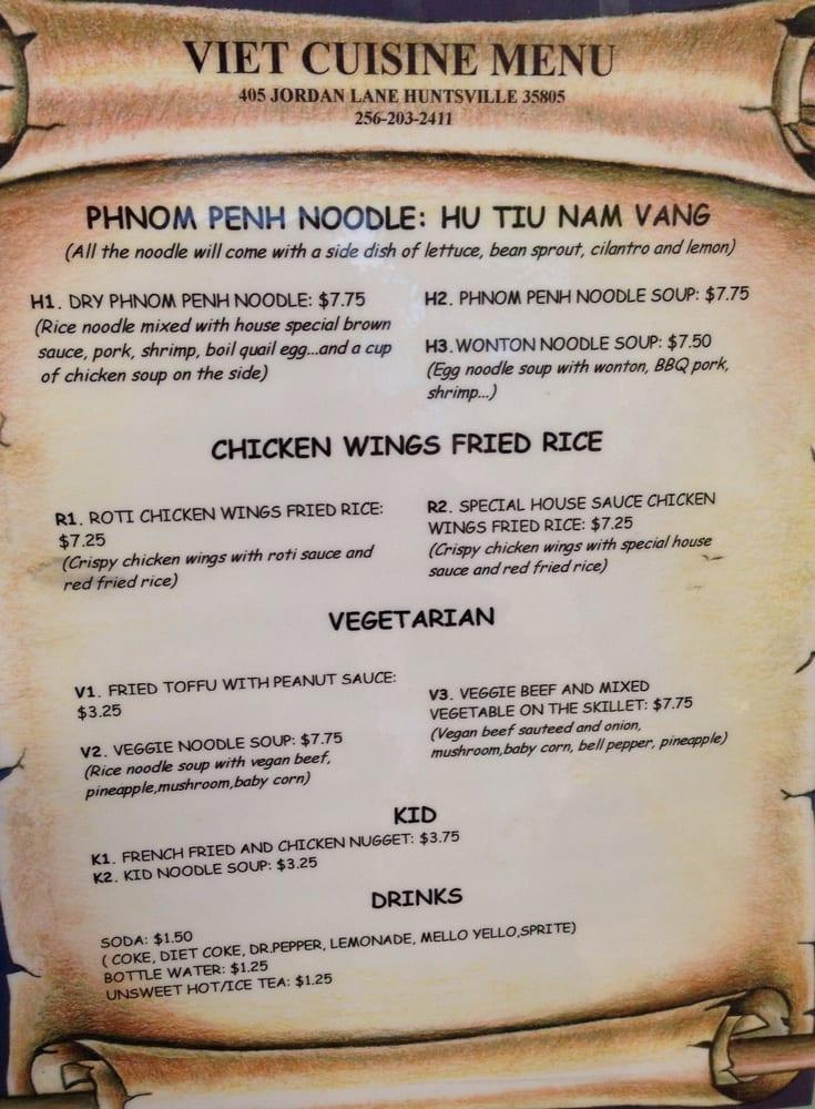 Menu at Viet Cuisine restaurant, Huntsville