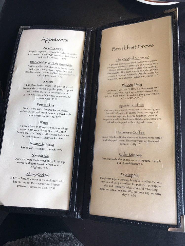 Menu at Annette's Westgate cafe, Salem