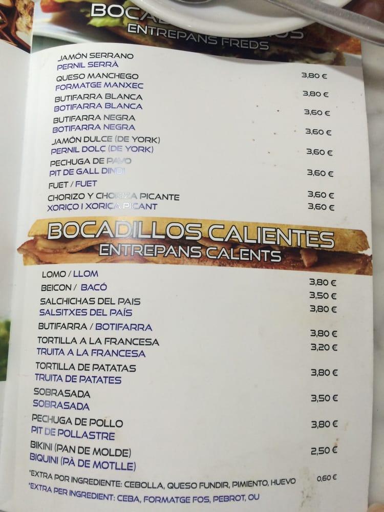 Menu at Cafes Caracas, Barcelona, Carrer de Múrcia