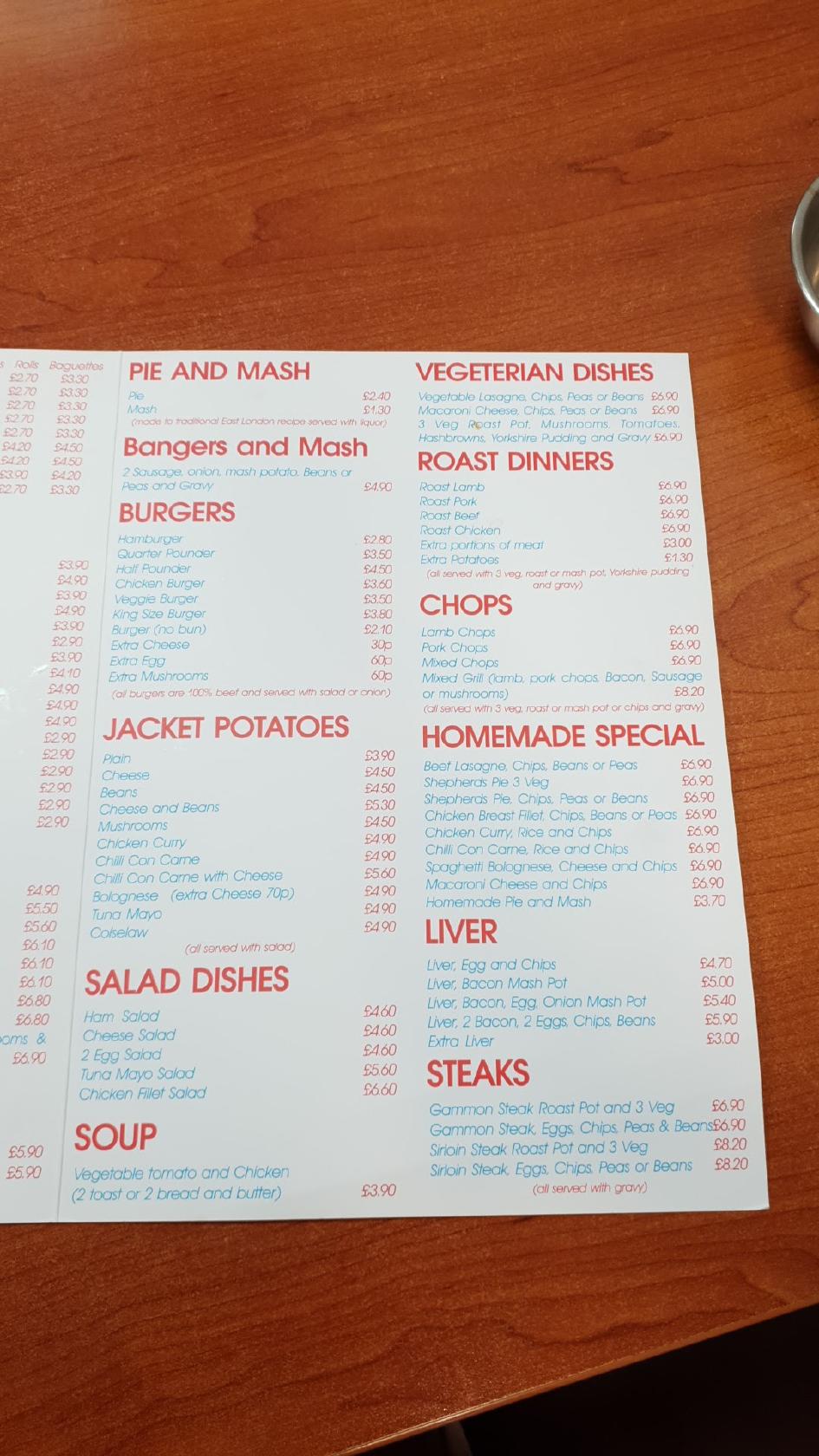 Menu at Blue Cafe, Canvey Island