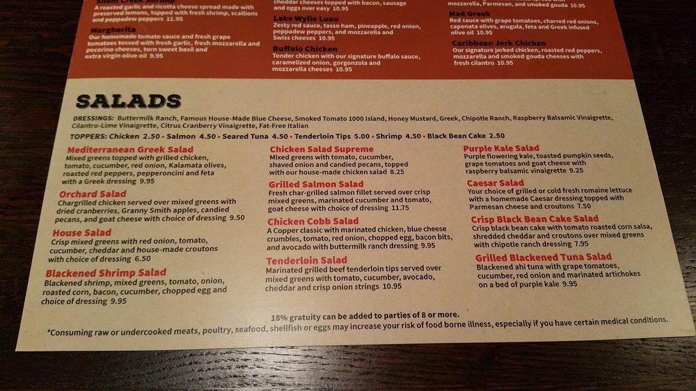 Menu at Copper Premium Pub, Lake Wylie