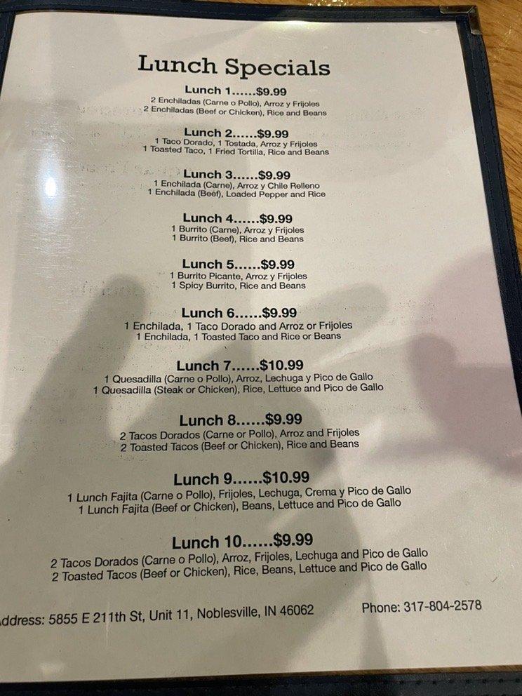 Carta del restaurante EL DOS DE ORO TAQUERIA, Noblesville