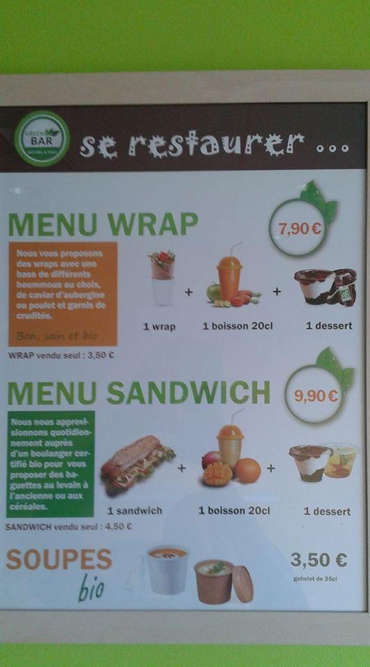 Menu at Green Bar, Chantilly