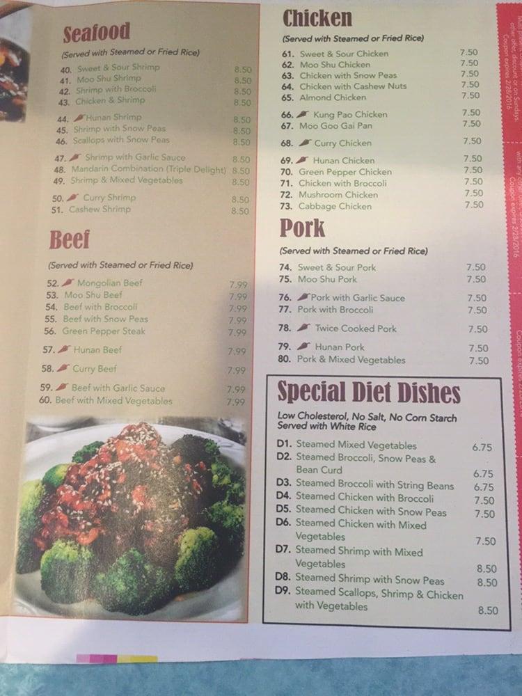 Menu at Hunan Buffet restaurant, Athens