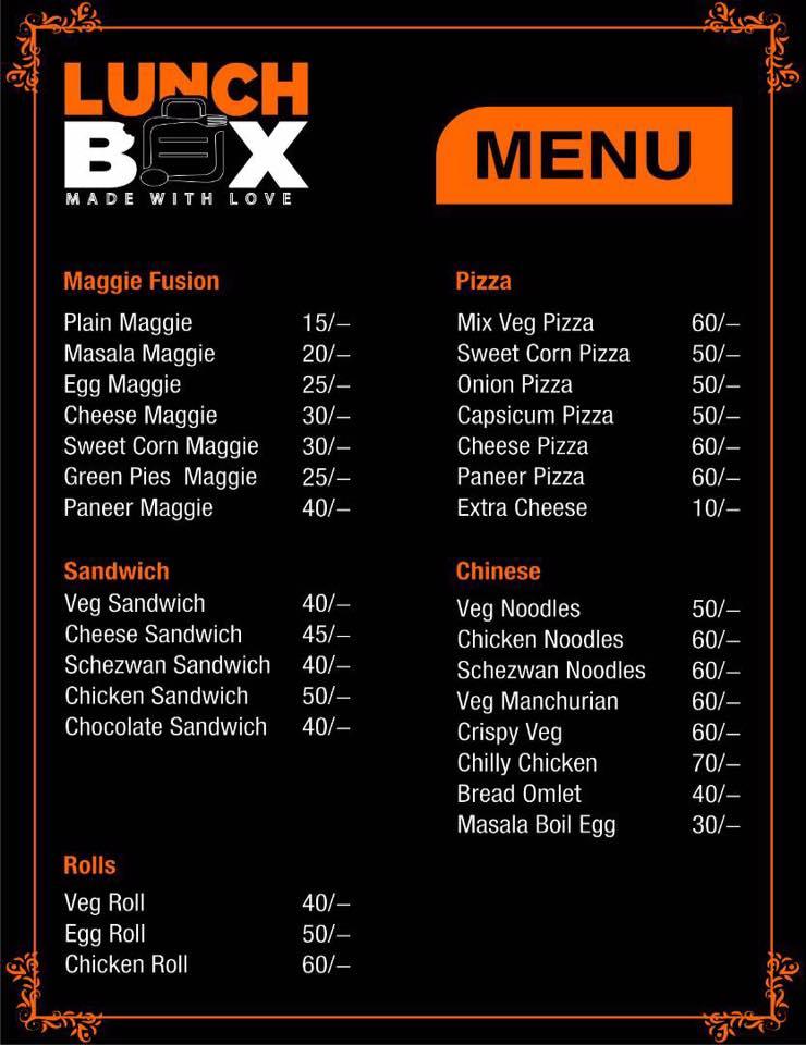 Menu at Lunch Box, Nagpur, 44G7+43P