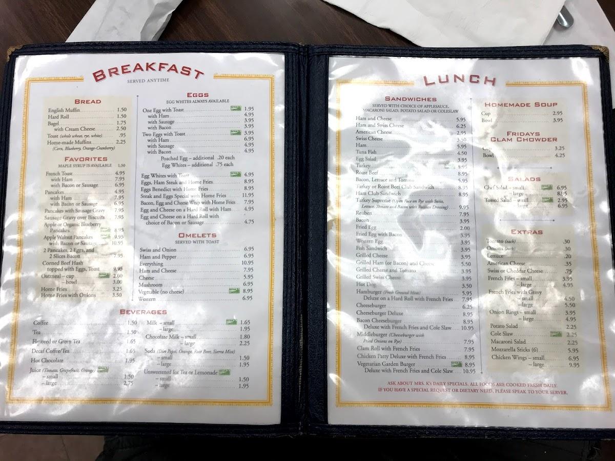 Menu at Mrs K's Kitchen restaurant, Middleburgh, 318 Main St