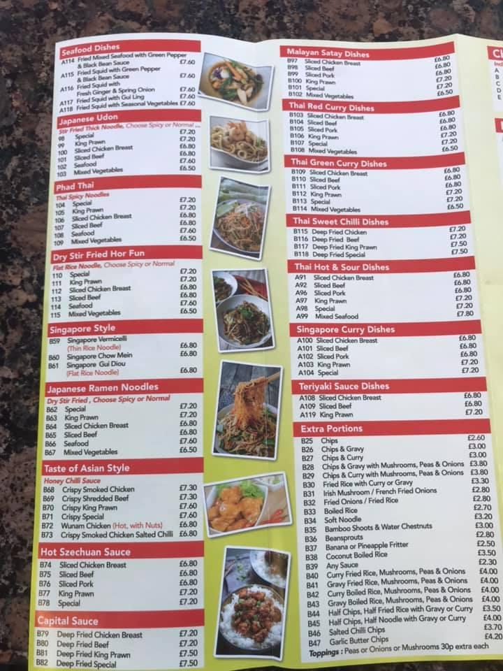 Menu at Ruby King fast food, Bangor