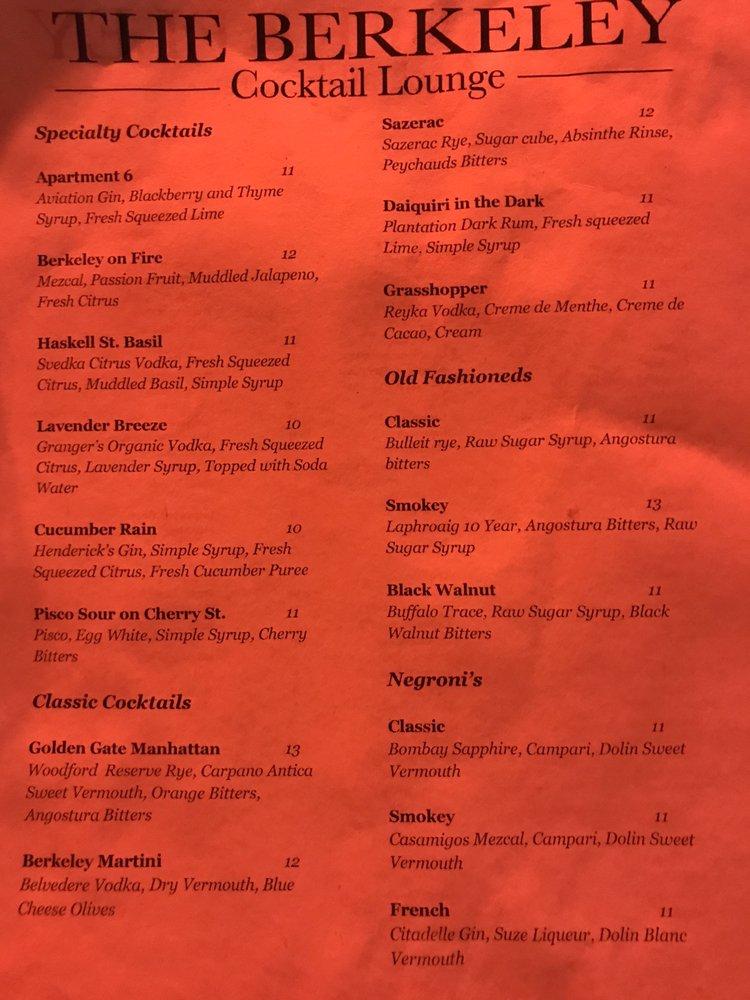 Menu at The Berkeley pub & bar, El Paso