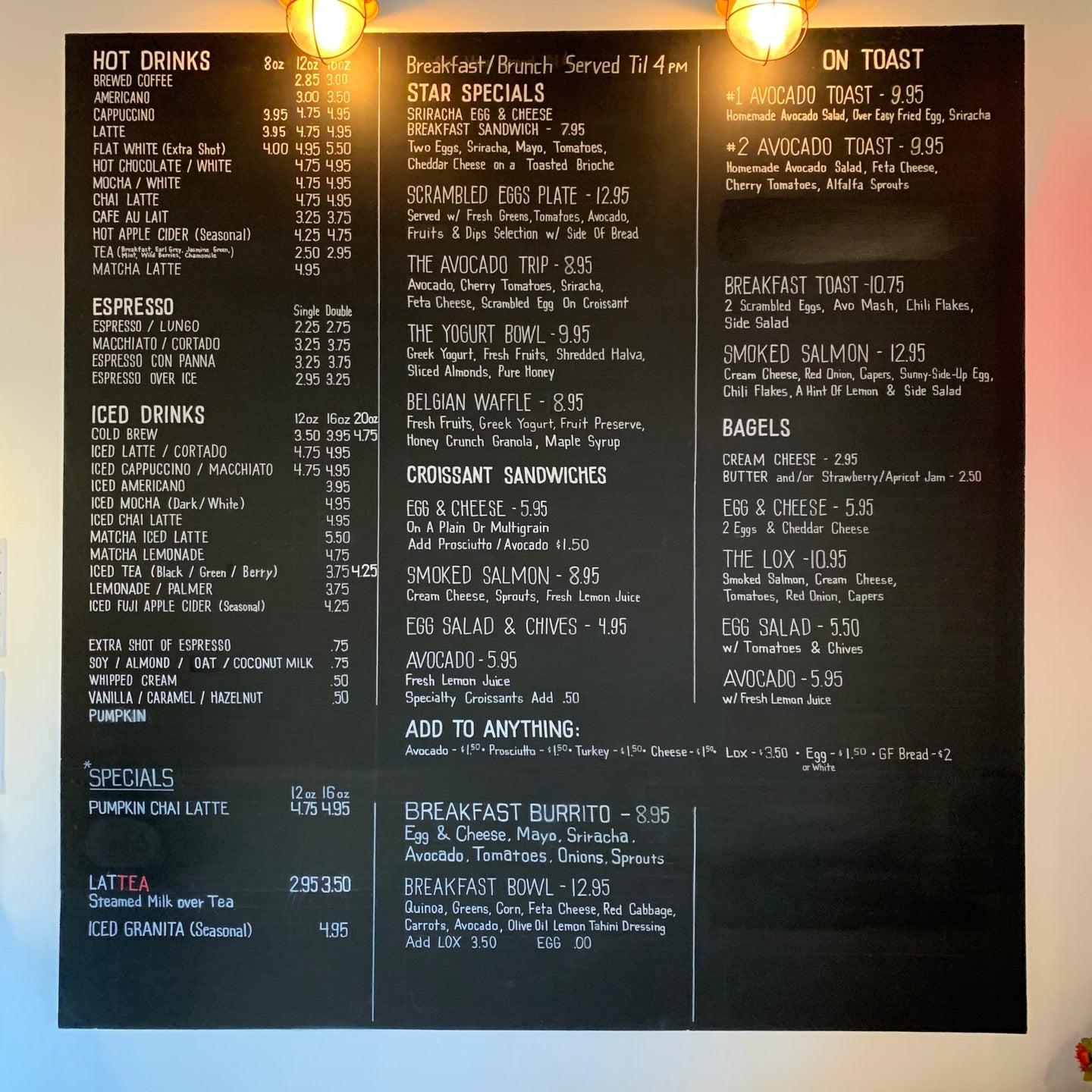 Menu at Black Star Bakery, New York City