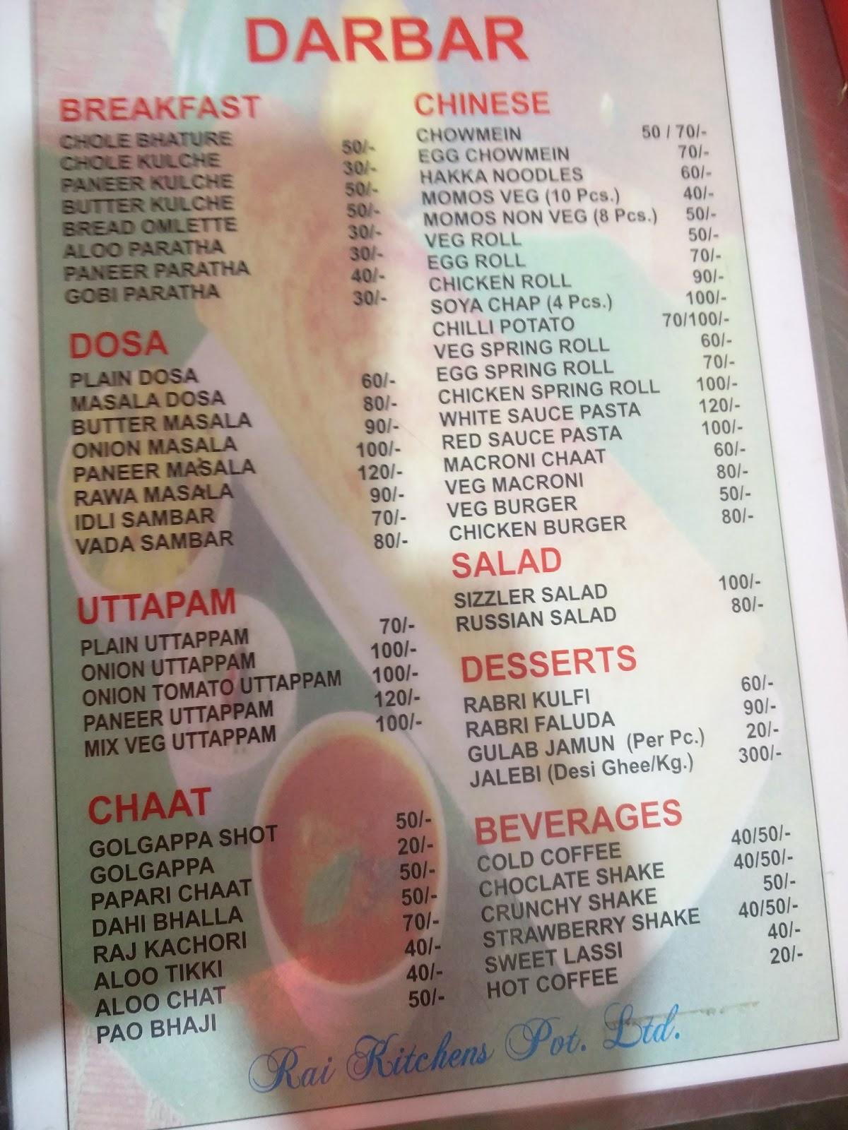 Menu at Darbar Food Palace, Gurugram