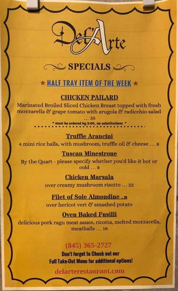 Menu at Del' Arte Restaurant, Orangeburg