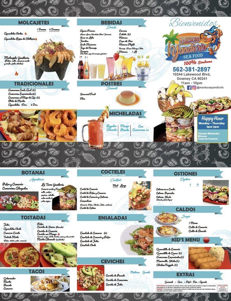 Menu at Mariscos Yandicris restaurant, Downey