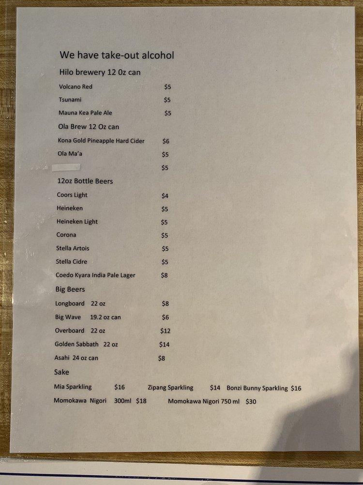 Menu at Moms Hilo restaurant, Hilo