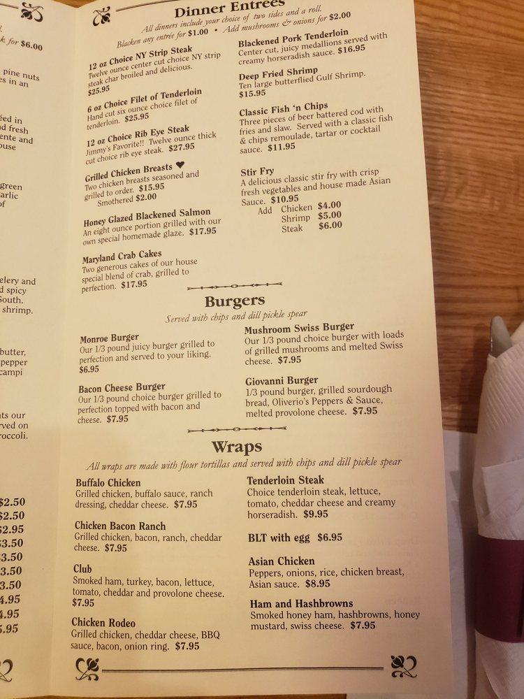 Menu at Monroe's steakhouse, Kingwood