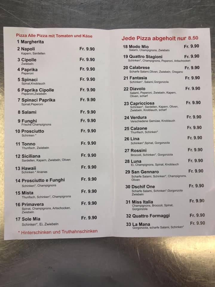 Menu at Pizzeria Piccola LACHEN ST. GALLEN, St. Gallen