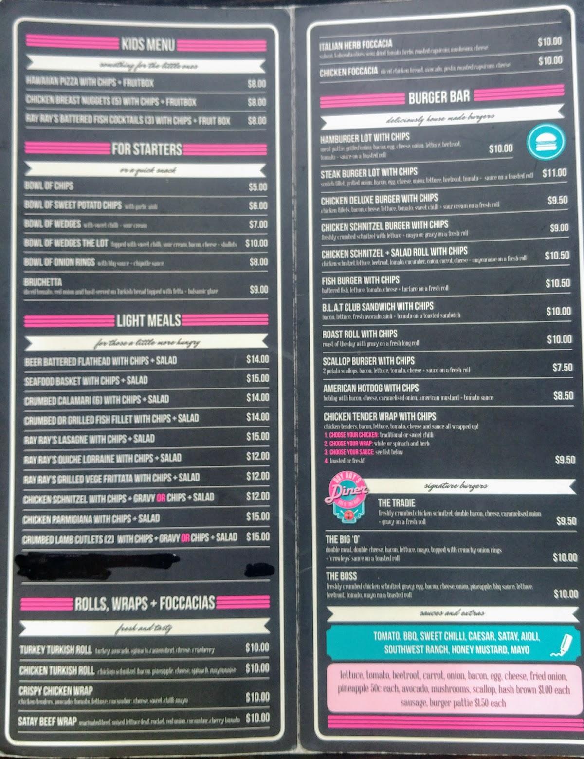 Menu at Ray Rays Diner restaurant, Wagga Wagga