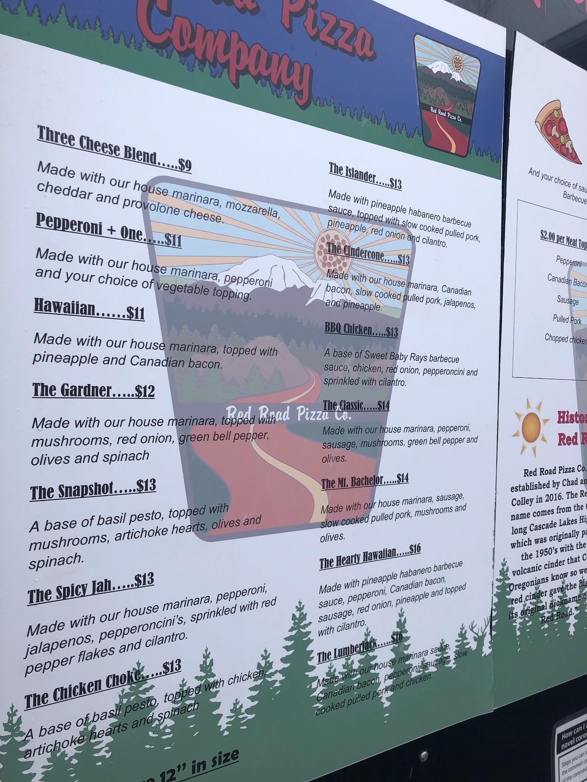 Menu at Red Road Pizza Cart pizzeria, Redmond