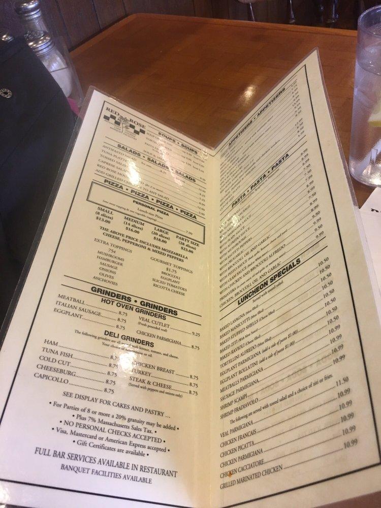 Menu at Red Rose Pizzeria, Springfield, Main St