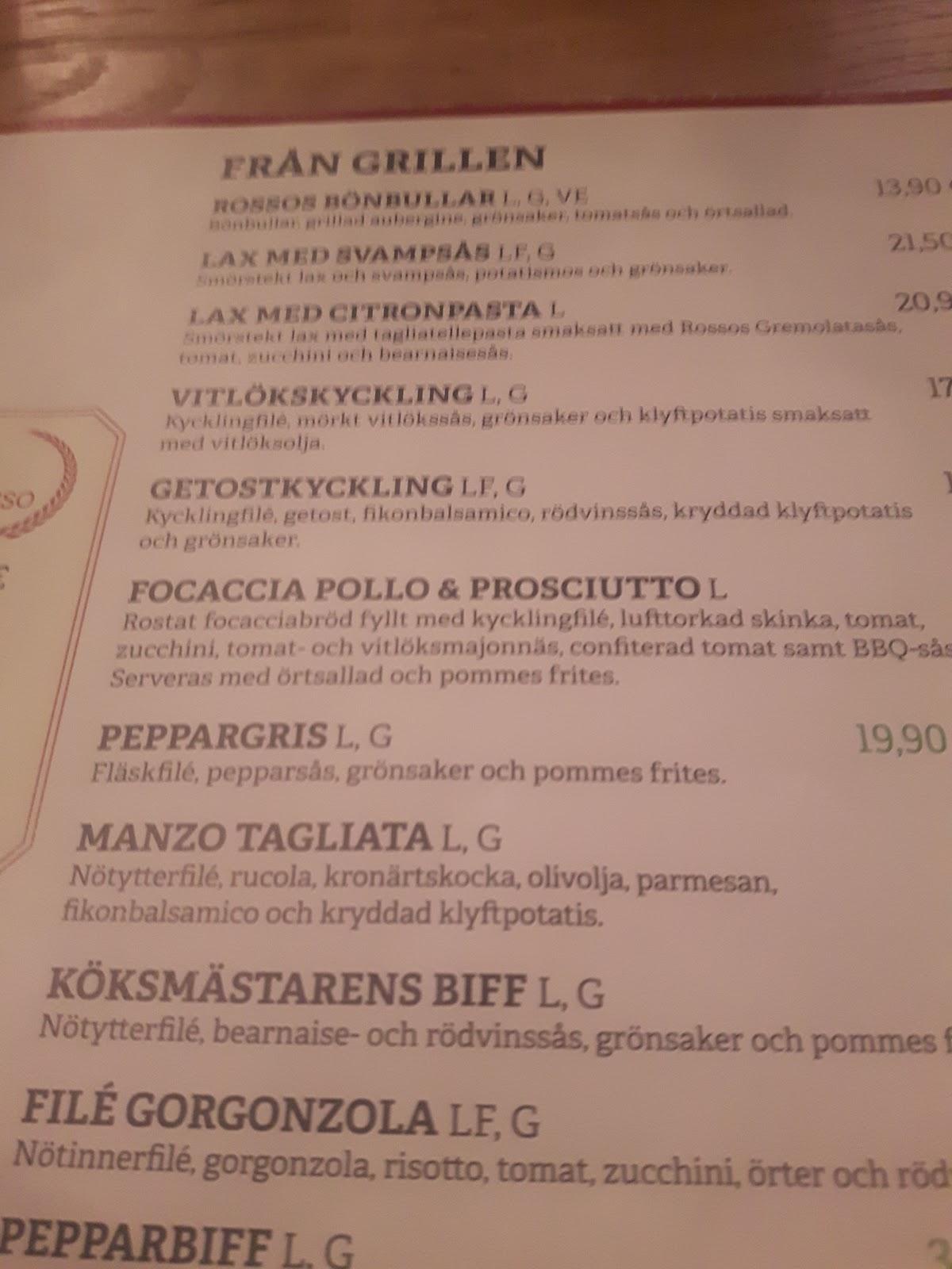Menu at Rosso, Vaasa restaurant, Vaasa