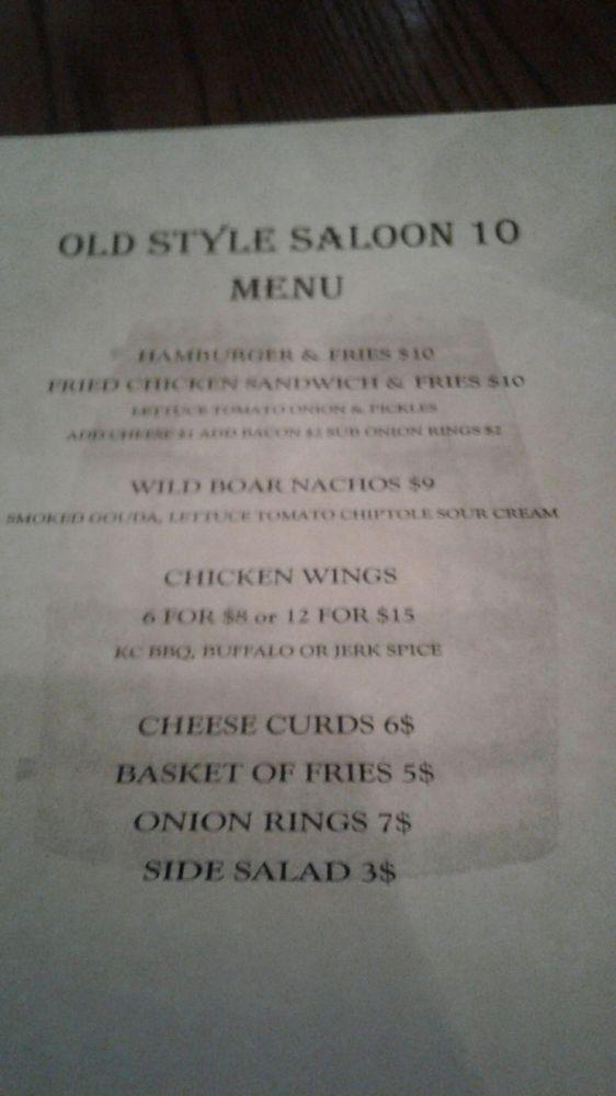 Menu at Saloon No. 10 pub & bar, Deadwood