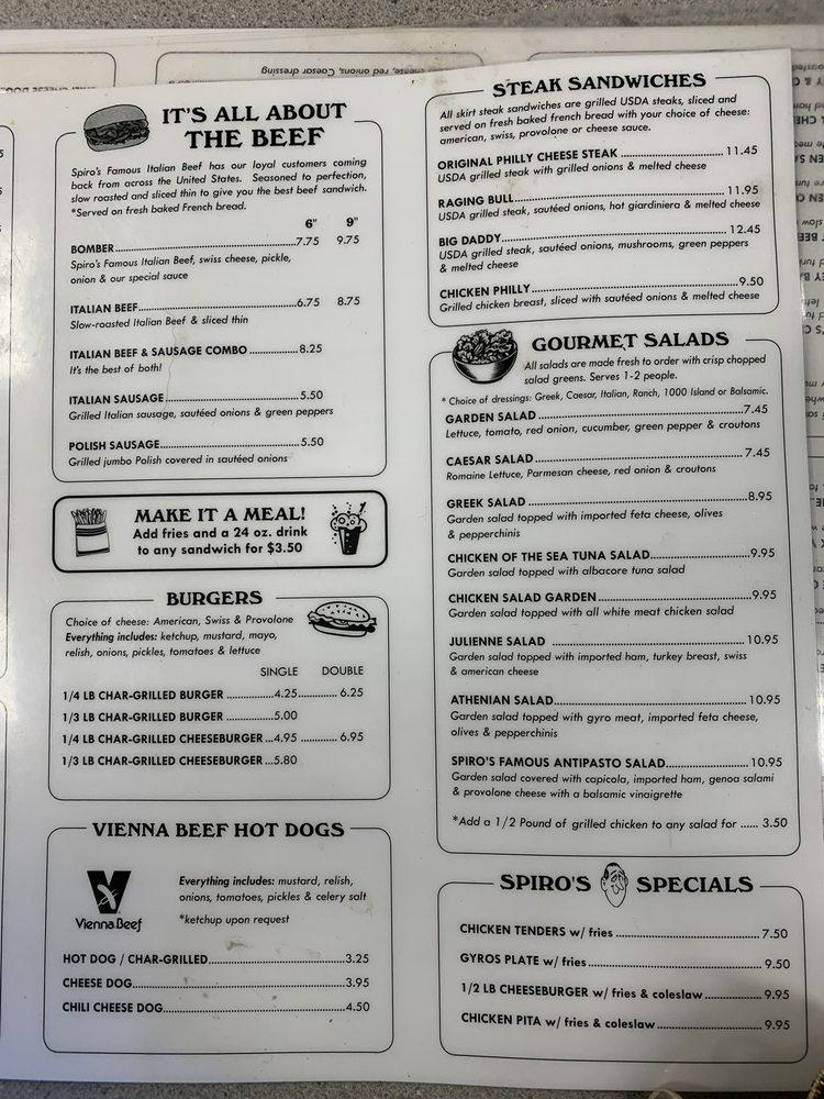 Menu at Spiro's Deli fast food, Glenview