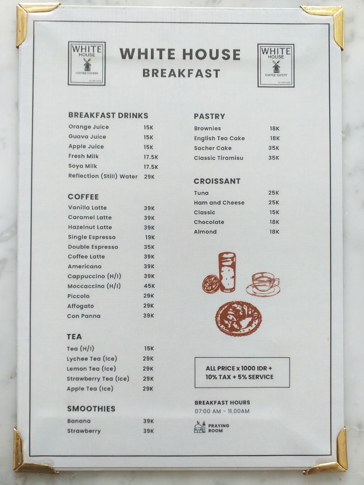 Menu at White House Surabaya Resto Garden Lounge restaurant, Surabaya