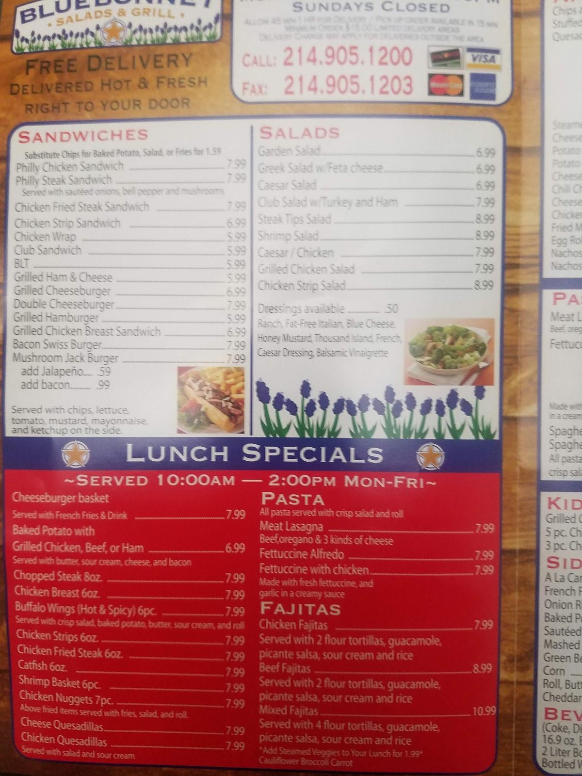 Menu at Bluebonnet Salads & Grill fast food, Dallas