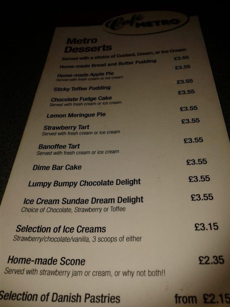 Menu at Cafe Metro., Manchester, 20 High St