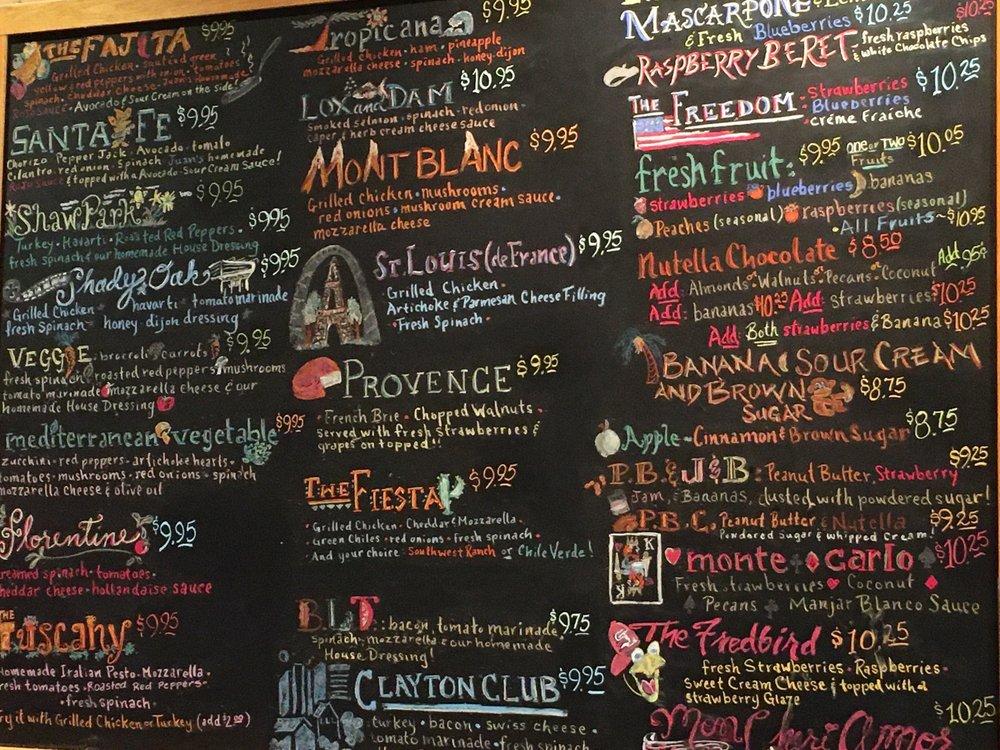 Menu at City Coffee & Creperie cafe, Clayton