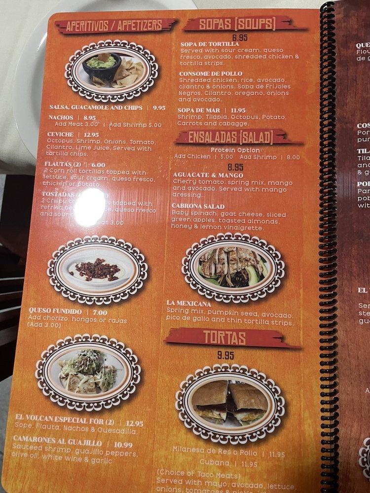 Menu at El Volcan restaurant, Eagleville