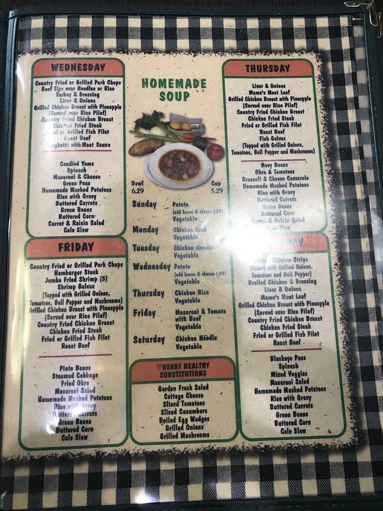 Menu at Kelley's Country Cooking restaurant, La Marque, Gulf Fwy