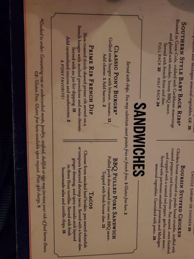 Menu at Pink Pony pub & bar, Mackinac Island