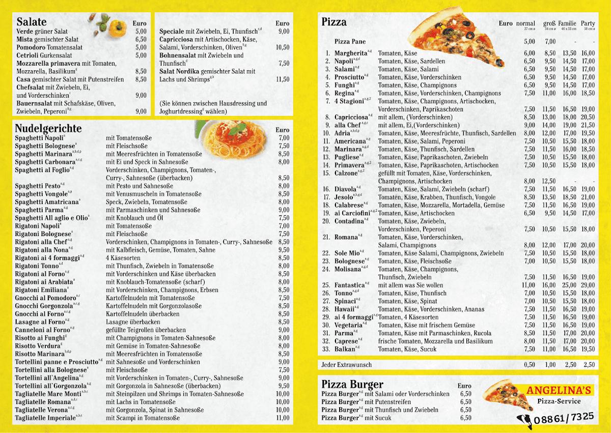 Carta de Angelinas Pizzaservice, Schongau