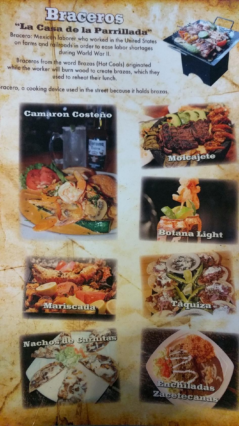 Menu at Braceros Mexican Grill & Bar, Amarillo