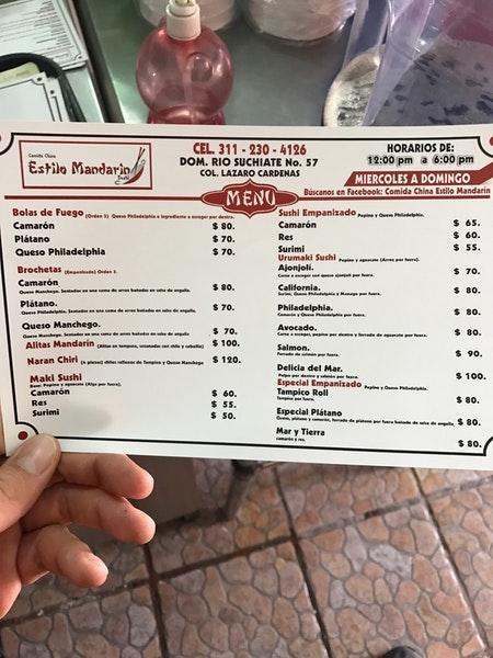 Menu at Comida china estilo mandarín Martín restaurant, Tepic
