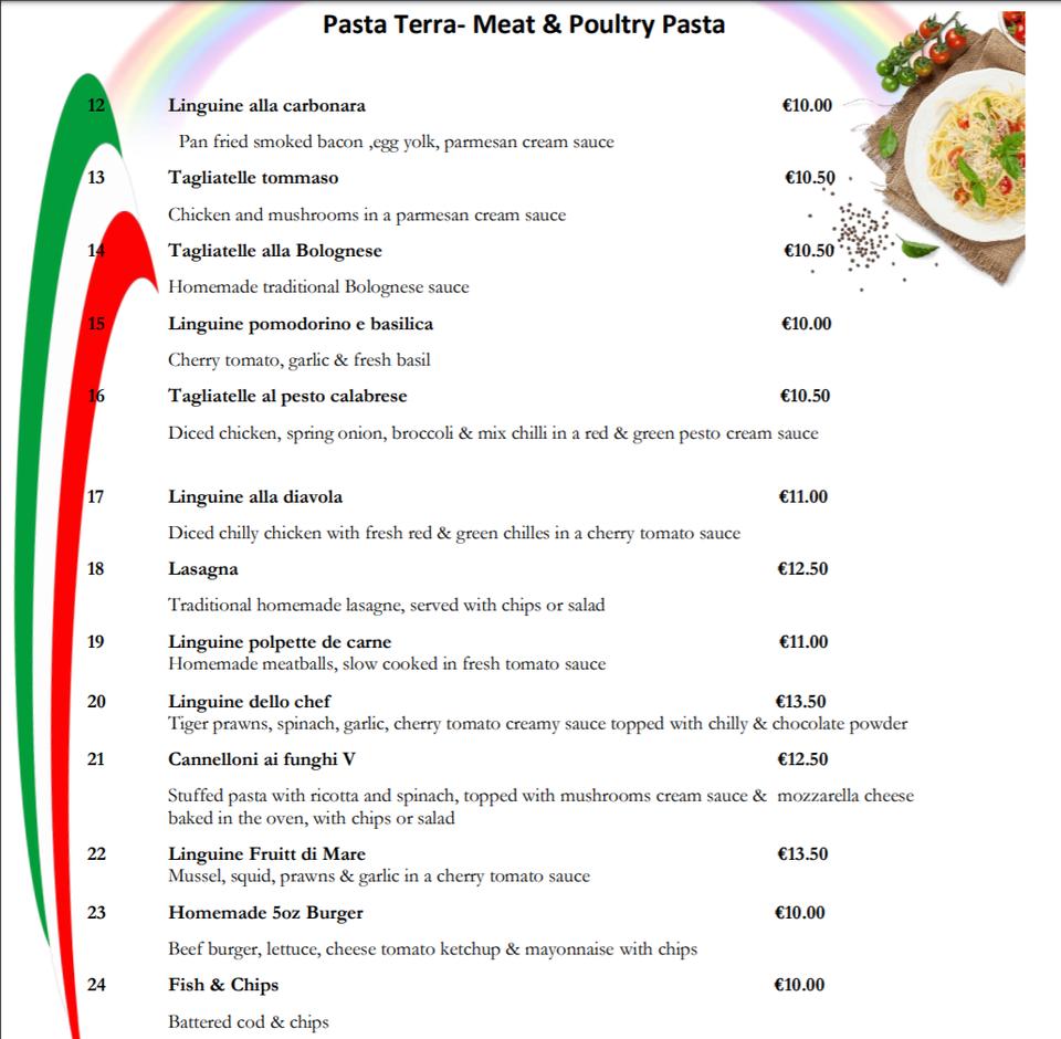 Menu at Da Roberta's Ristorante & Pizzeria, Galway