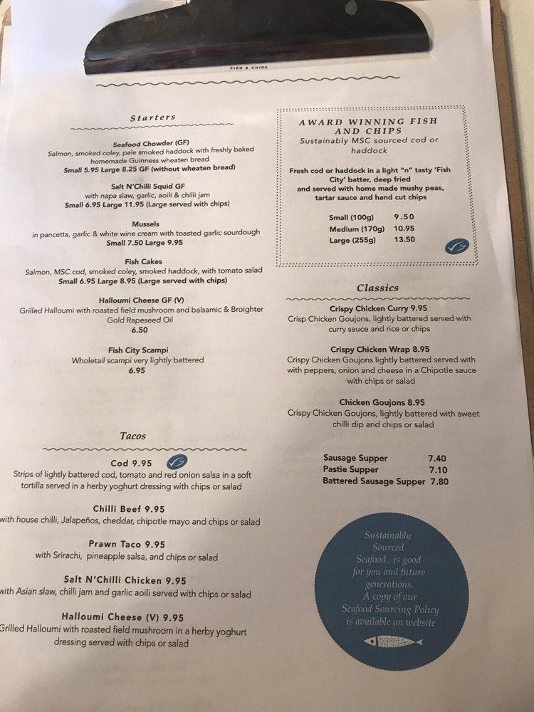 Menu at Fish City restaurant, Belfast