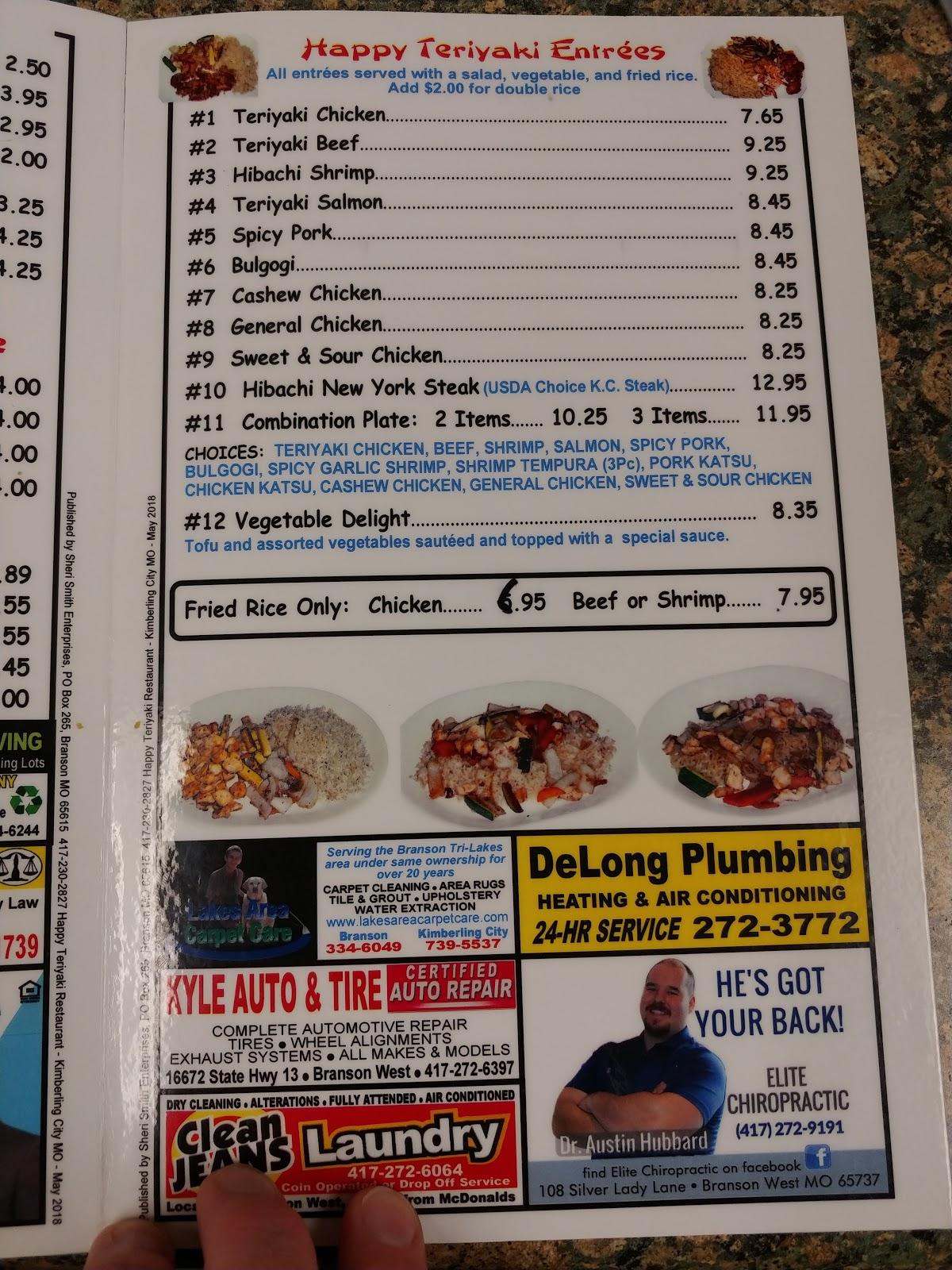 Menu at Happy Teriyaki Restaurant, Kimberling City