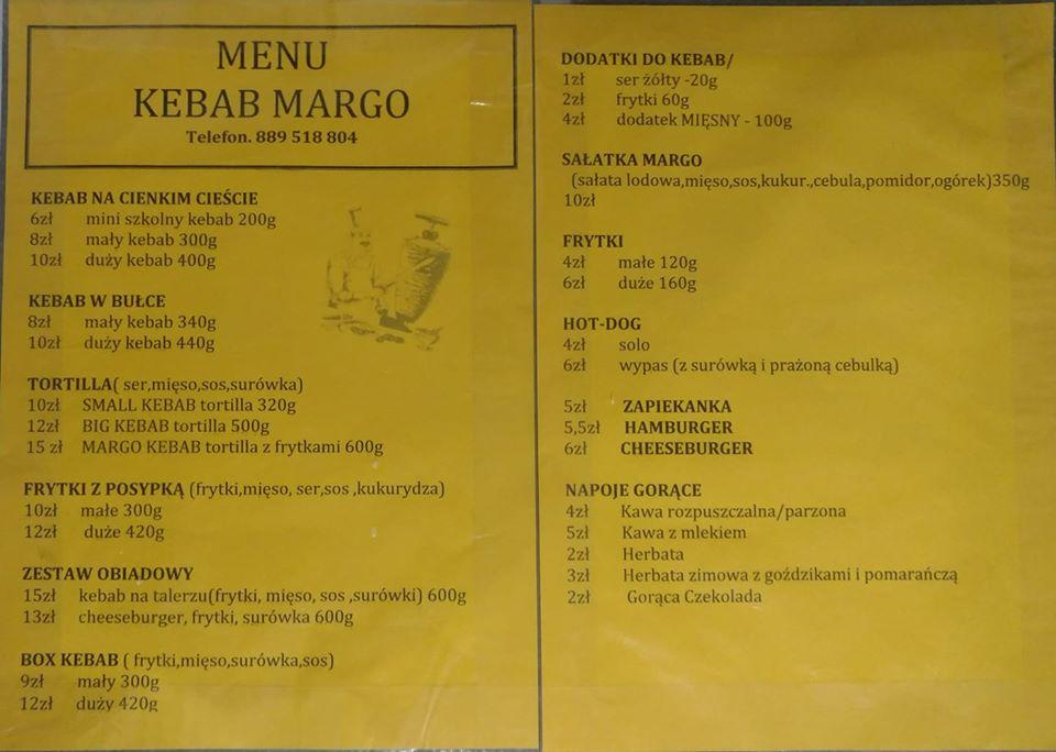 Menu at KEBAB MARGO restaurant, Gromnik