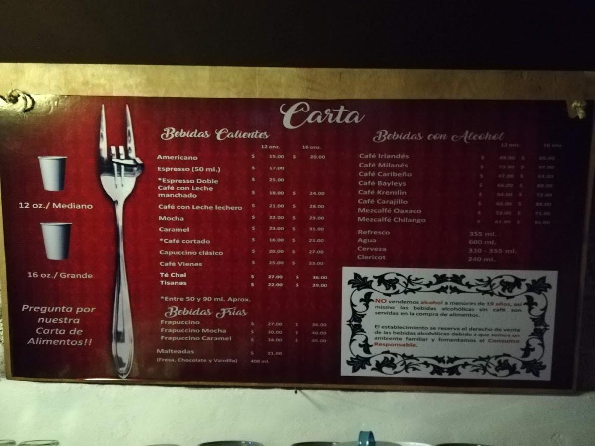 Menu at La Mina, Cafetería y Tertulia Bistró, Santiaguito ...