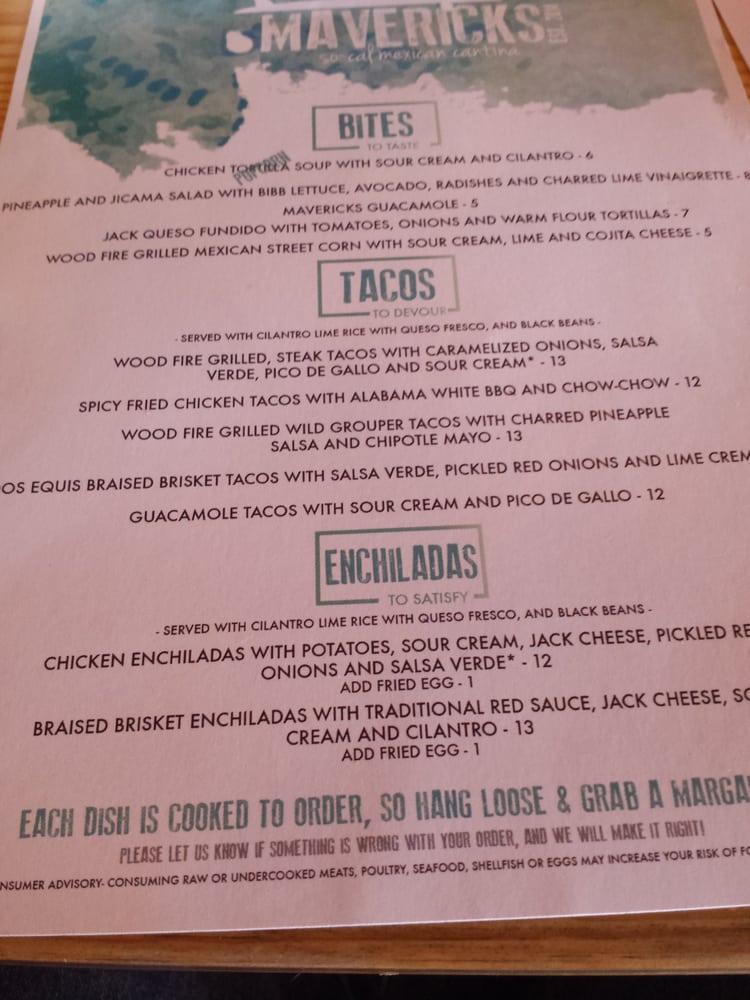 Menu at Mavericks Cantina pub & bar, Johns Creek, Medlock Bridge Rd #160