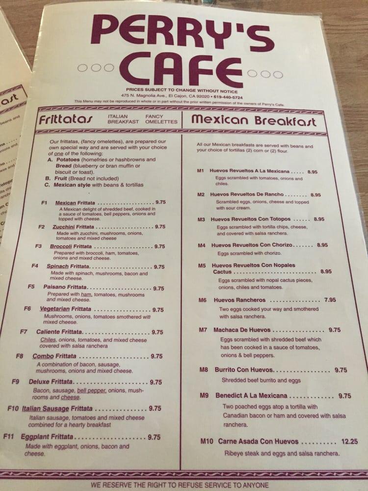 Menu at Perry's Cafe, El Cajon, 475 Magnolia Ave