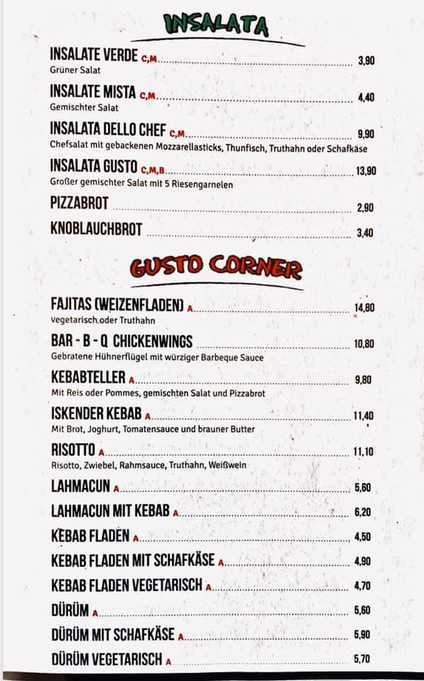 Speisekarte von Pizzeria Gusto, Jenbach