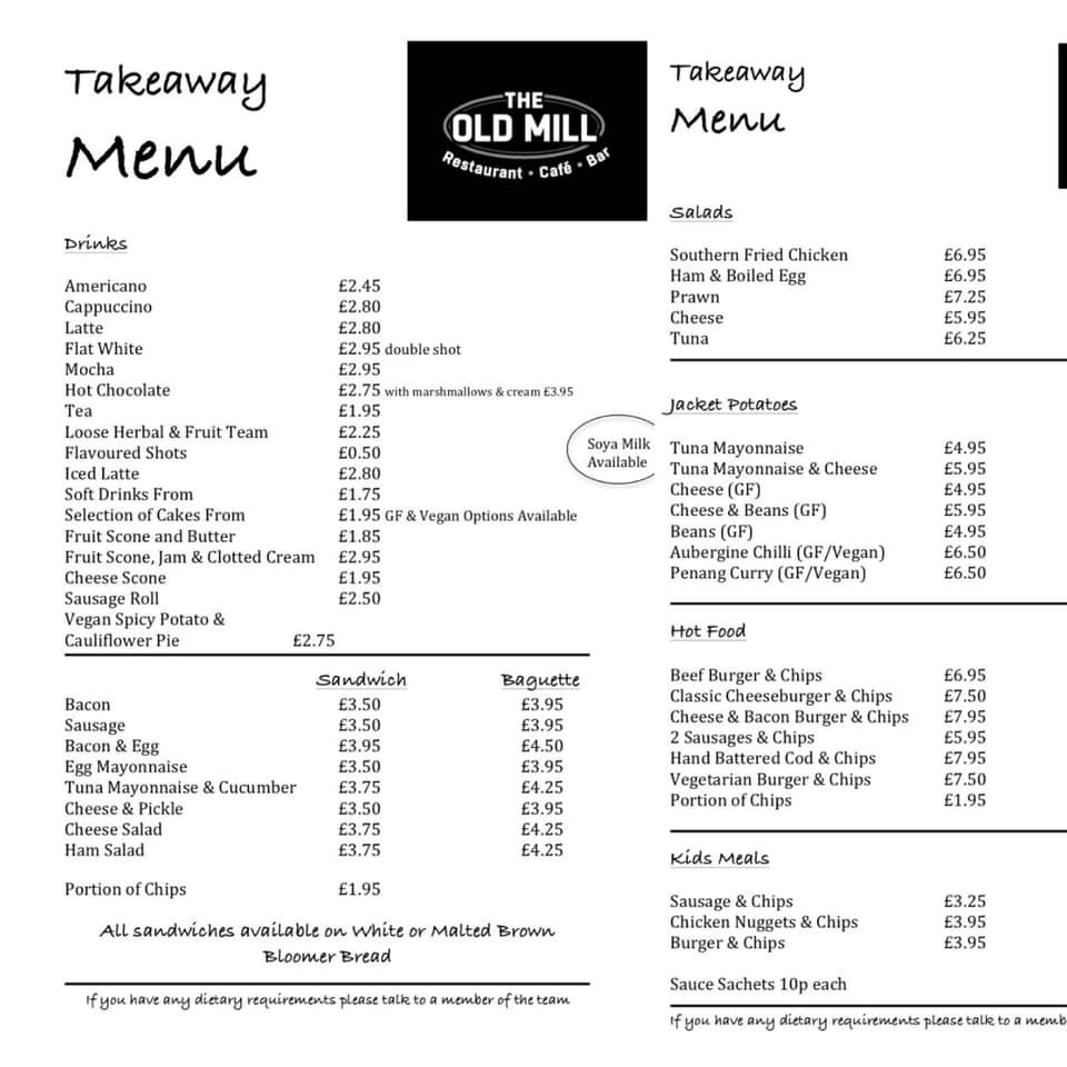 Menu at The Old Mill Restaurant & Cafe Bar, Wroxham