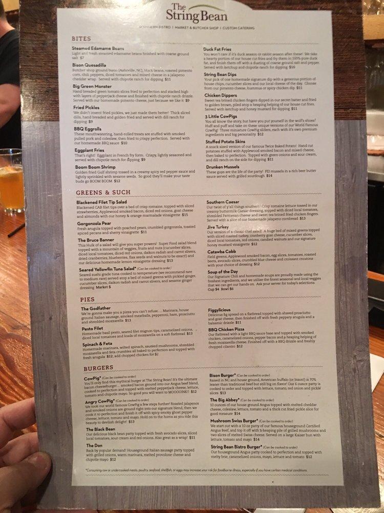 Menu at The String Bean restaurant, Belmont